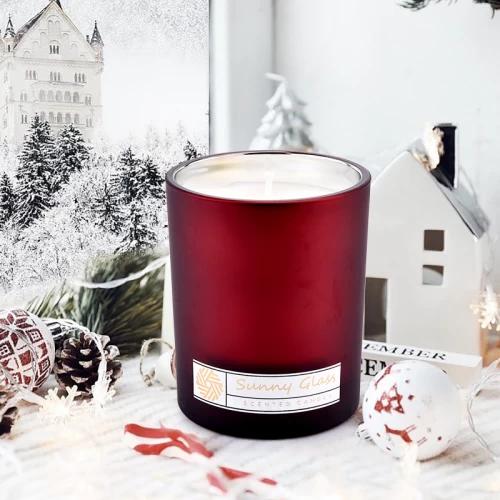 10oz frosted red glass candle vessels for scented candles,Sunny Glassware