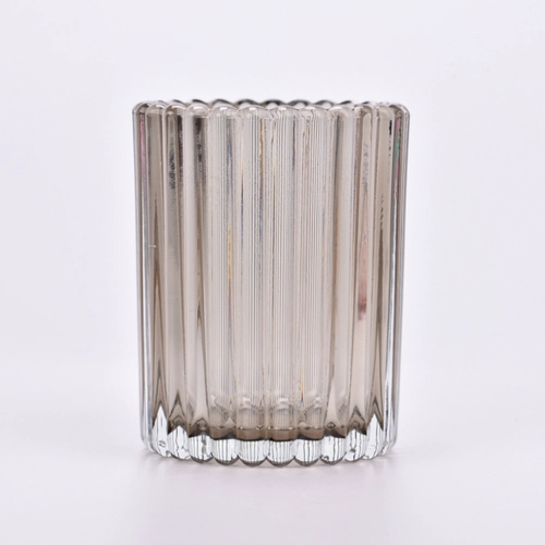 Amber vertical striped glass candle jar wholesale - Sunny Glassware