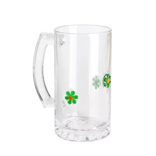 Durable 1 Pint Daisy inlay design Glass beer mug with Handle