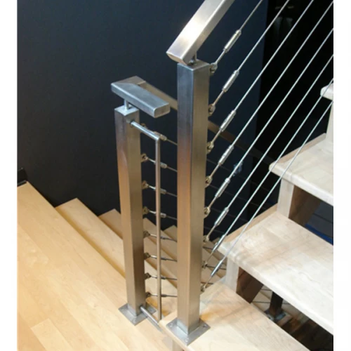 interior cable railing post with cable tensor fittings for stair