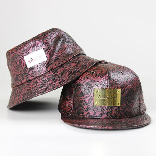 6 panel 100%leather strap hat