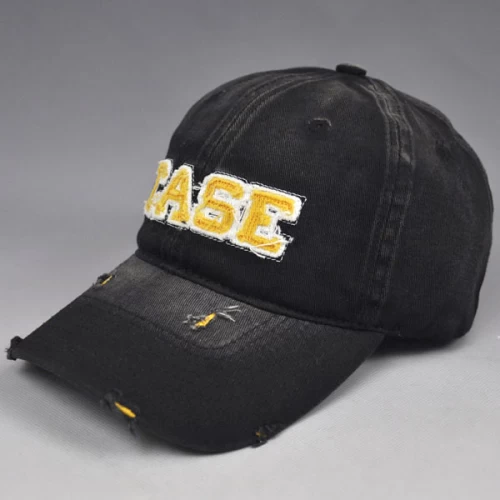Distressed applique washed baseball cap