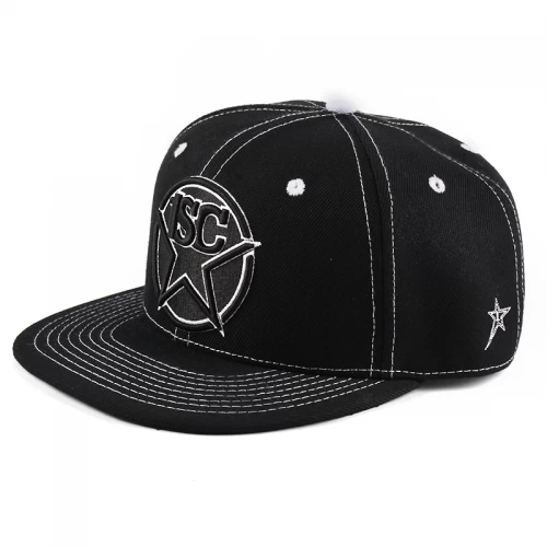 custom black flat brim 3d embroidery snapback hats