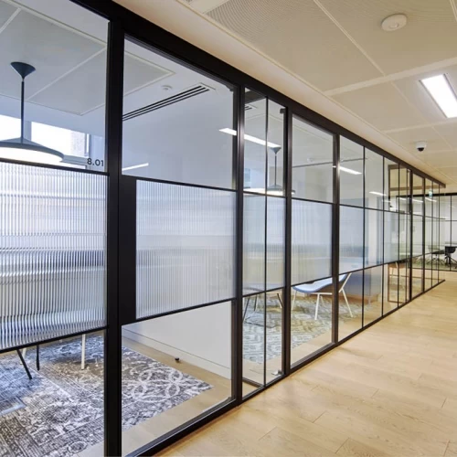 5+5mm fluted laminated glass partition wall, aluminium u channel glass ...