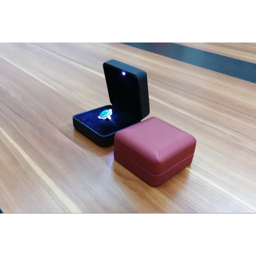 black leather metal bright LED ring box jewelry soft velvet slot insert ...
