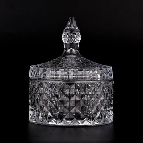 Luxury geographic cutting glass candle jar with lid,Sunny Glassware