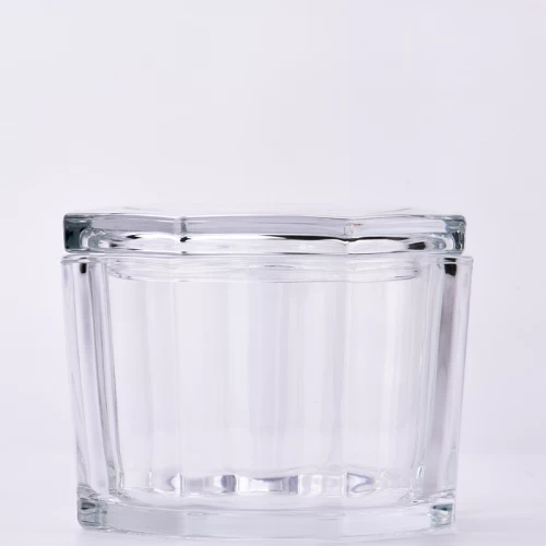 New design octagon 648ml clear glass candle jar with lid large capacity ...