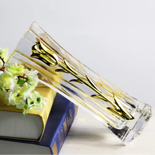 New products gold tulip electroplating glass vase