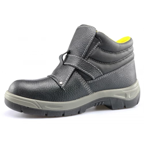 Black leather steel toe cap welding safety shoes for welders working